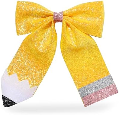 Amazon.com: Back to School Pencil Hair Bows Clips, Painted Yellow ...