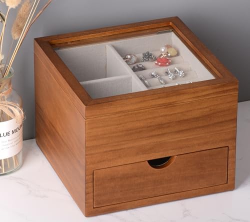 Amazon.com: Clasin Home Jewelry Box with Glass Lid, 3 Layer Jewelry ...