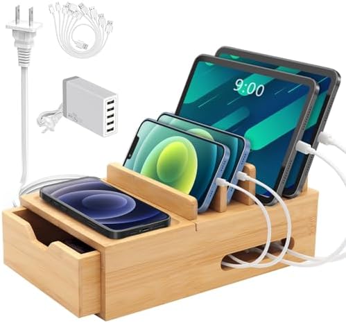 Amazon.com: Bamboo Charging Station for Multiple Devices, Desk Charging ...