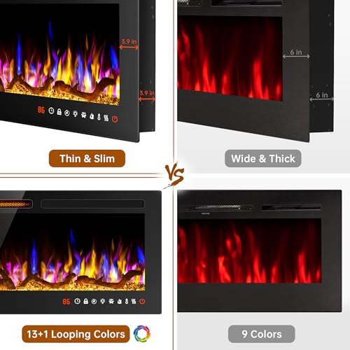 Snapklik.com : ALPACA 36 Slim Electric Fireplace Recessed And Wall ...