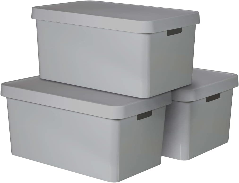 CURVER Set of 3 Infinity Boxes with Lid 45 L Light Grey : Amazon.co.uk ...