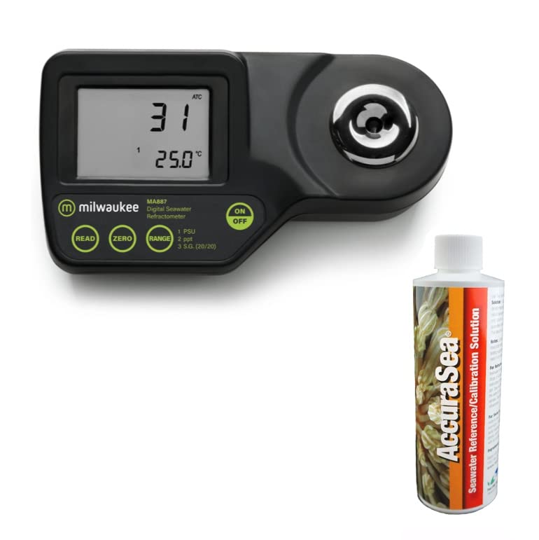 Milwaukee Instruments Seawater (Salinity) Refractometer w/AccuraSea Calibration Solution Bundle ...