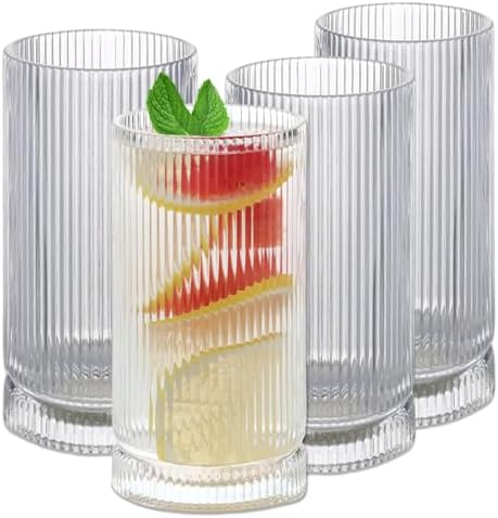 Amazon.com | WeirdUncle Vintage Ribbed Glassware Set, 16oz Drinking ...