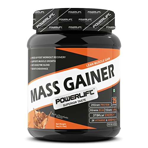 PowerLift Muscle Mass Gainers Protein Powder (1kg, Rich Chocolate) High ...