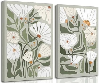 Amazon.com: 2 Pcs Boho Wildflowers Canvas Wall Art Green Bohemia ...