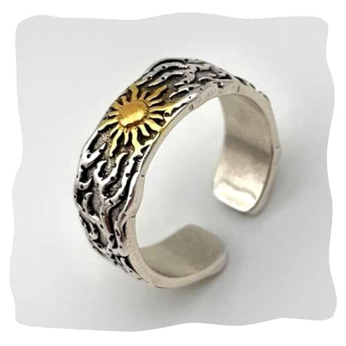 Amazon.com: Sun Ring for Men, Silver Plated Brass Adjustable Open Rings ...
