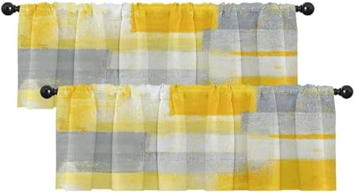 Amazon.com: Emvency 2 Pack Valances Window Treatments Yellow and Grey ...