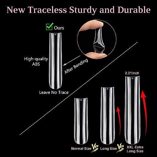 Ledander 504Pcs Extra Long Square False Nails Set,XXXL Clear False ...