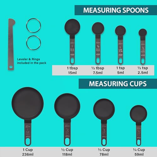 9 Pcs Black Measuring Cups and Spoon Set – Plastic 4 Measuring Cups and ...