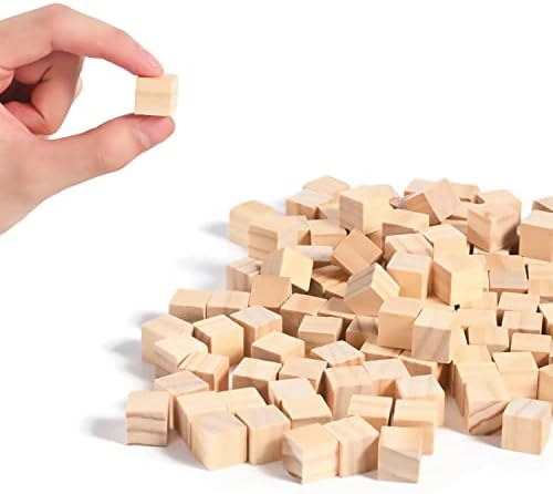 Wooden Cubes, 0.4 Inch Natural Wood Blocks, 300PCS Unfinished Small ...