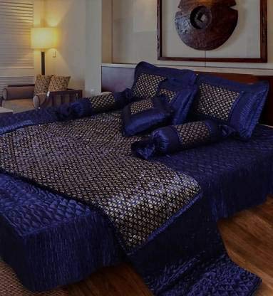 Buy RUBSNETIX Silk Luxury Gold Printed King Size Double Bed Wedding ...