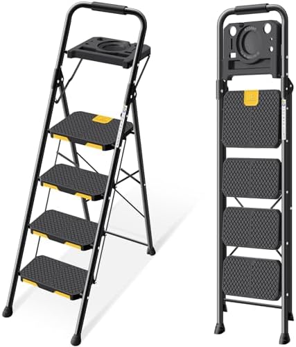 KINGRACK 4 Step Ladder with Tool Platform, Folding Step Stool with Wide ...