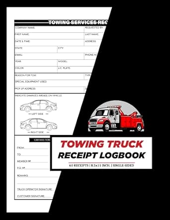 Towing Truck Receipt Logbook: 60 Work Order Forms for Vehicle Recovery ...