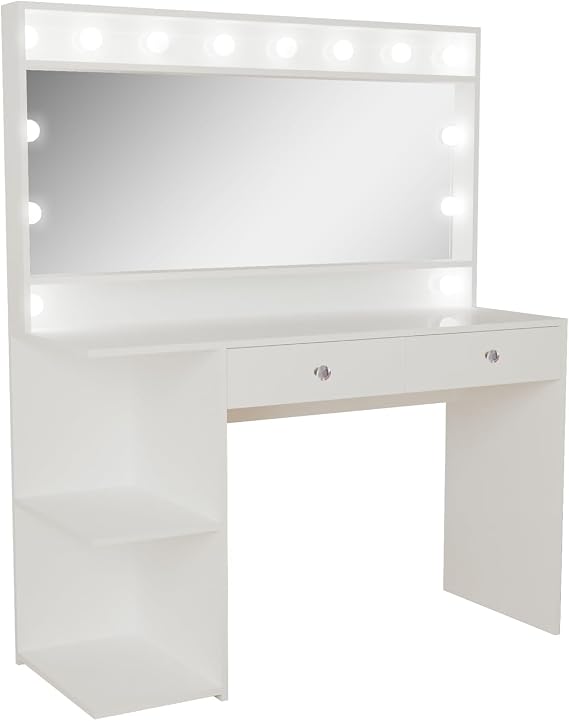 Amazon.com: Boahaus Aine Modern Makeup Vanity Desk, White Painted, with ...