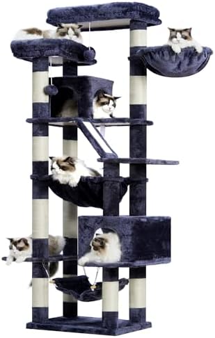 Heybly Cat Tree，71-Inch Tall Tower for Indoor Cats with 2 Perches, 2 ...