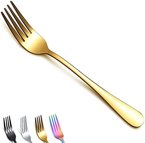 Gold Dinner Forks of 12, Berglander 7.9" Stainless Steel Titanium Shiny ...