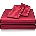 Amazon.com: Satin Bed Sheets Queen Sheet Set, Red Silk Sheets, 4 ...