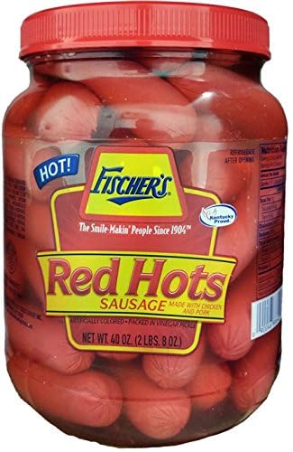 Amazon.com: Red Hots Pickled Sausage, 1/2 Gallon 40oz Jar, by Fischers ...
