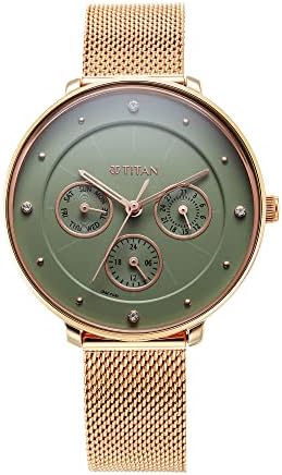 Titan Neo Quartz Multifunction Green Dial Rose Gold Stainless Steel ...