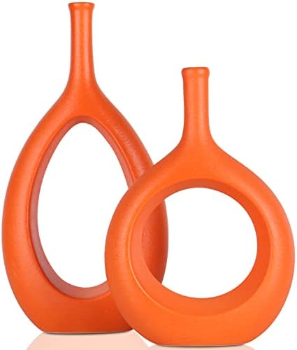 Amazon.com: Orange Ceramic Vase Set of 3, 3 Orange Small Ribbed Vase ...