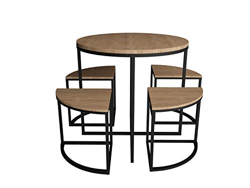 Metal and Wood Dining Table Set Black 2.6 x 2.6 Ft PLPB Table and Stool ...