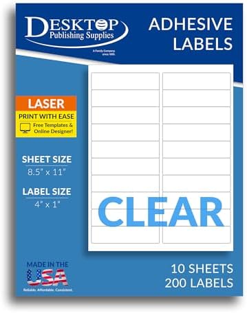 Amazon.com : Premium Label Supply Glossy Clear Address Labels – 4" x 1 ...
