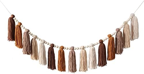 Amazon.com: 25" Boho Neutral Yarn Tassel Garland Banner with Wood Beads ...