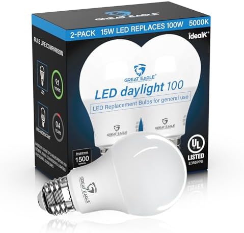 Energetic 12-Pack A19 LED Bulb 100W Daylight 5000K Dimmable Light Bulbs ...