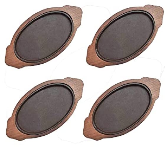 Buy W.A Bakers cast Iron sizzler Plates with Wooden Base/Oval Sizzler ...
