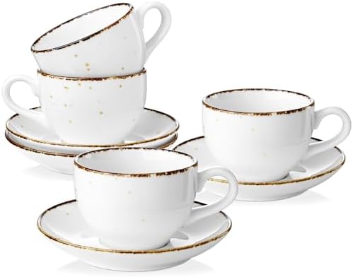 Amazon.com | Elegant 4-Piece White Ceramic Coffee Cups and Saucers Set ...