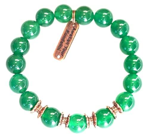 Amazon.com: Green Agate (Onyx) Stretch Bracelet, 10mm Beads, Virgo Birthstone, Root and Sacral ...