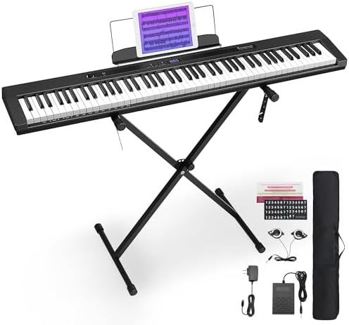 Amazon.com: Starfavor 88 Key Red Piano Keyboard, Compact Bluetooth ...