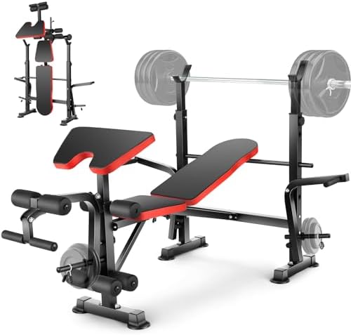 600lbs Adjustable Olympic Weight Bench Set with Preacher Curl & Leg ...