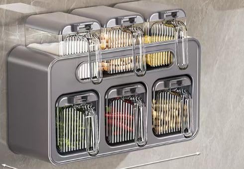 Crobat Wall Mounted Spice Storage Box - 6-Grid Seasoning Masala Spice ...