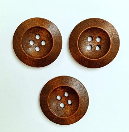 10 Round Brown Wooden Buttons 30mm with 2 Holes (30mm-10Pcs) : Amazon ...