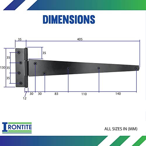 IRONTITE 1 Pair Black T Hinges 400mm (16), Gate Hinges for Wooden Gates ...