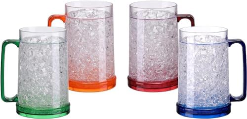 Amazon.com: Drinking Glasses Cups, Double Wall Gel Freezer Beer Mugs ...