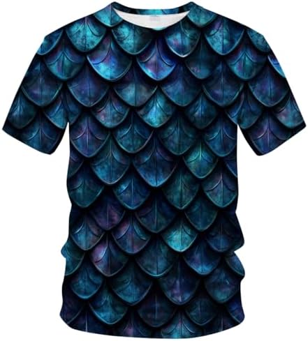 Rebaike Men's Fish Scale T-Shirt - Dragon Scale Gradient Design, Wave ...