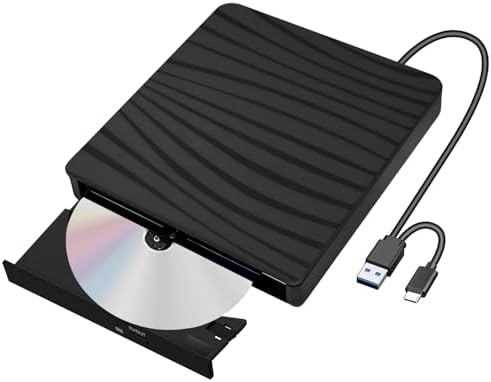 OTBEHUWJ External CD DVD Drive, Type-C USB 3.0 Slim Portable CD Reader ...