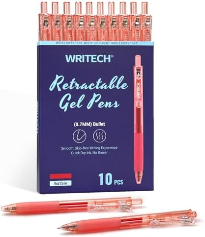 Amazon.com: WRITECH Retractable Gel Ink Pens: 0.7mm Medium Point Red ...
