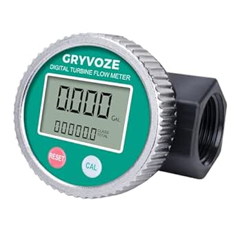 GRYVOZE 1 Inch PP Digital Turbine Flow Meter, 2.6-26 GPM Inline NPT Thread Flowmeter for Urea ...
