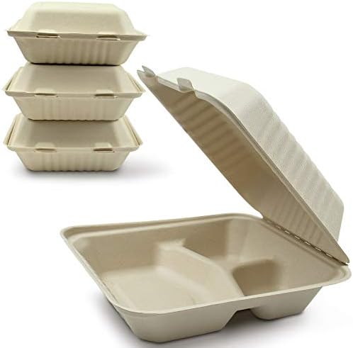 Amazon.com: Sunlive 100% Home Compostable 50 Pack Disposable Clamshell ...