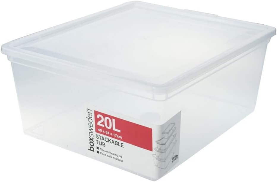 12 x LARGE PLASTIC STORAGE BOXES 20L | Stackable Containers Tubs Bins ...