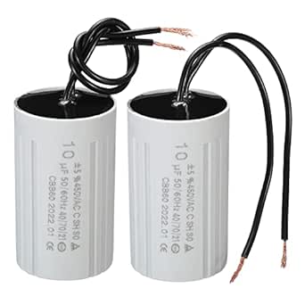 PATIKIL CBB60 10uF Running Capacitor,2pcs AC 450V 2 Wires 50/60Hz Cylinder 60x35mm for Water ...