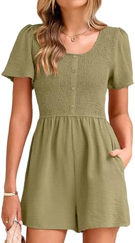 Simplee Womens Summer Short Sleeve Romper Casual Loose Decorative ...