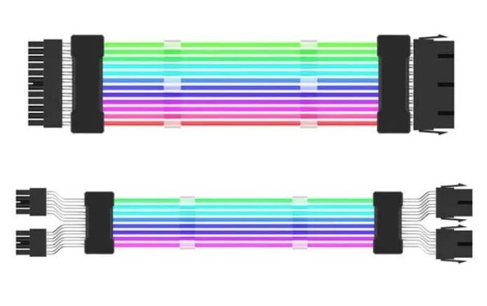 Buy 2 Pack ARGB Neon Power Extension Cables, ATX 24 Pin Motoard PSU ...