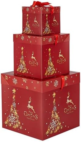 URMAGIC Christmas Nesting Gift Boxes,3 Pack Square Christmas Stacking ...