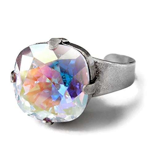 Amazon.com: Iridescent Shimmer Crystal Ring with Crystal AB Finish ...