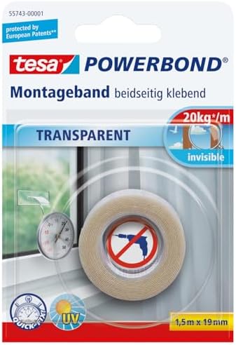 Tesa Powerbond Double Sided Mounting Tape - Transparent/Clear 1.5 m x ...