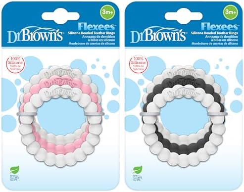 Amazon.com : Dr. Brown's Flexees Beaded Baby Teether Rings,Soft 100% ...